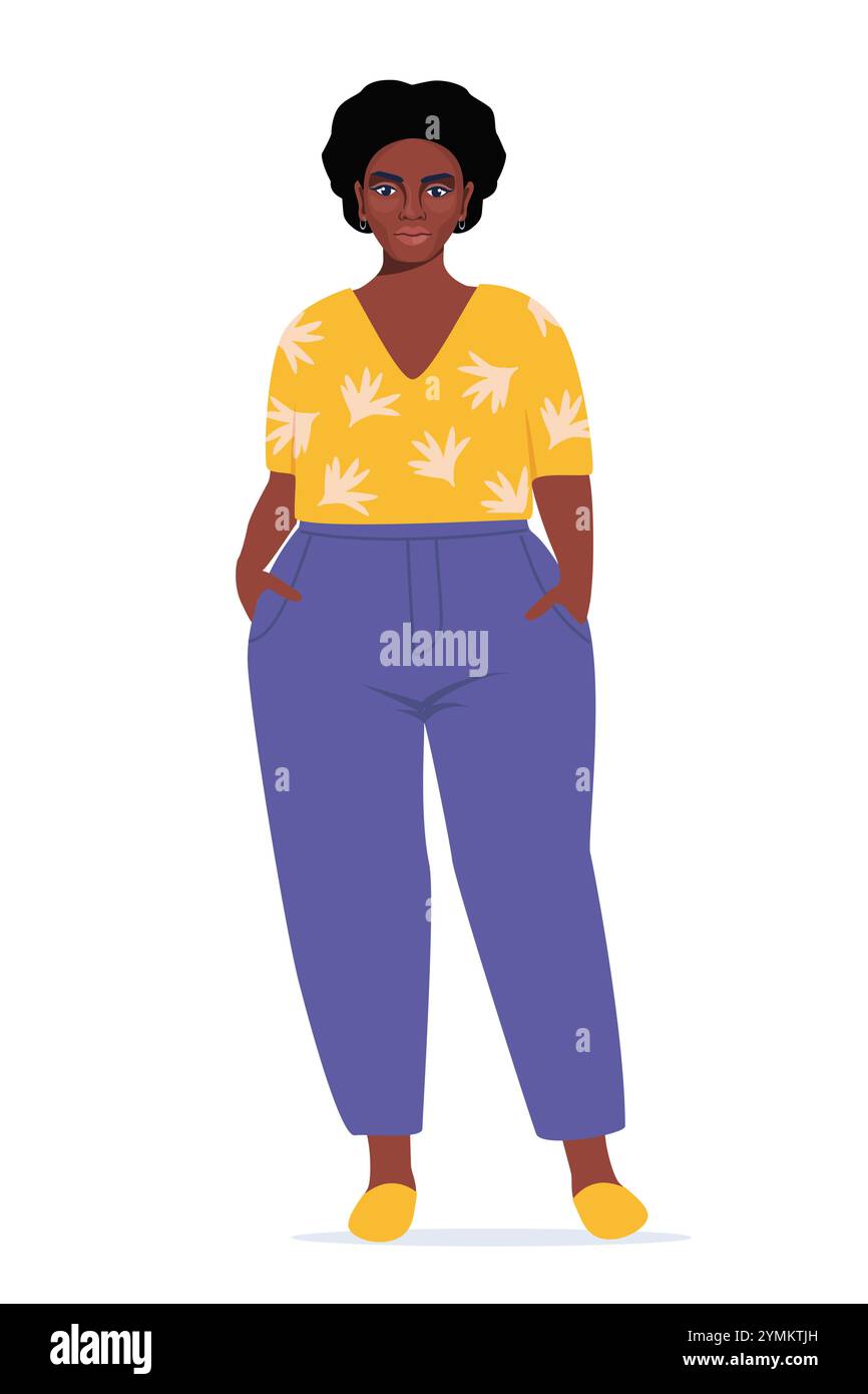 Body positive black woman. Plus size female character. Attractive curvy ...