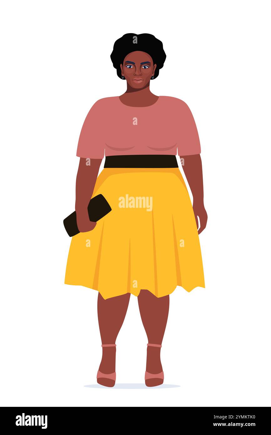 Body positive black woman. Plus size female character. Attractive curvy ...