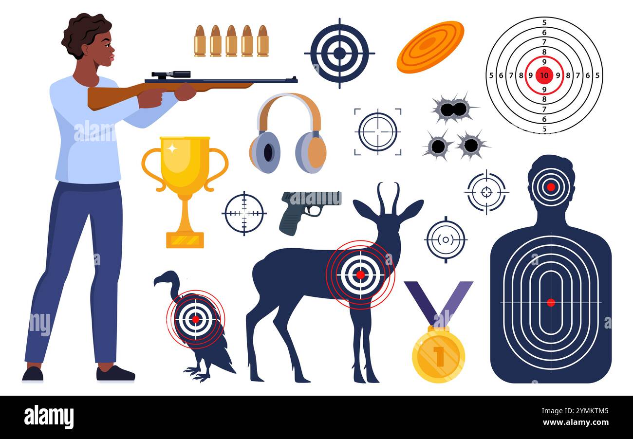 Shooting and hunting equipment elements. Shooting Skeet. Shooting club ...