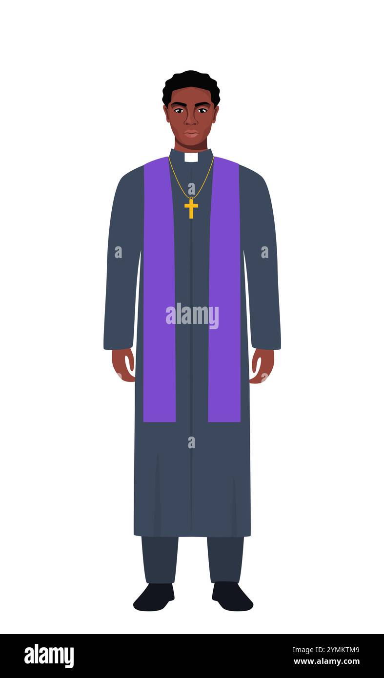 Catholic priest stands tall. African American catholic priest in a ...