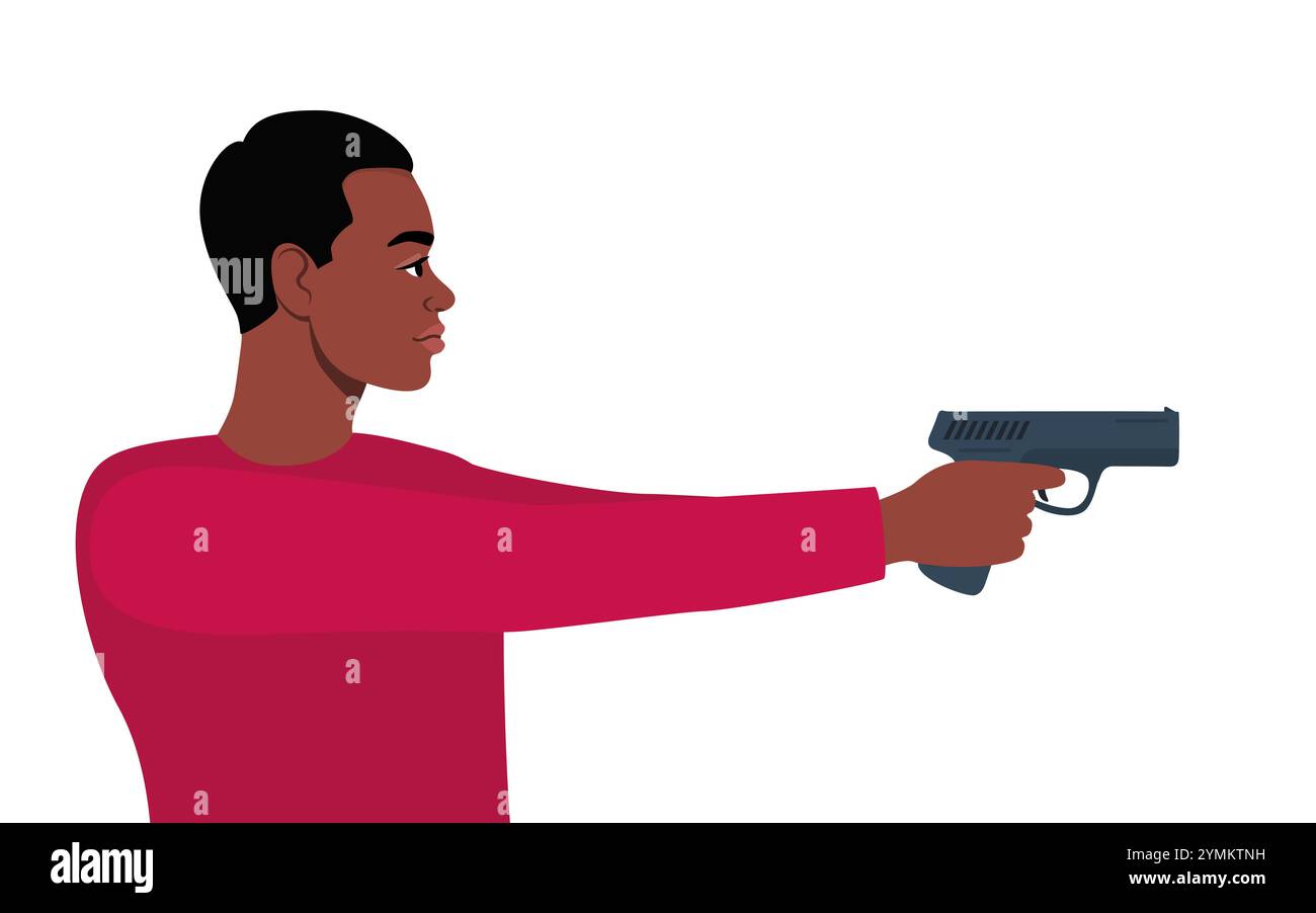 Sport shooting. Aiming Black man with pistol. Male Character In Ear ...