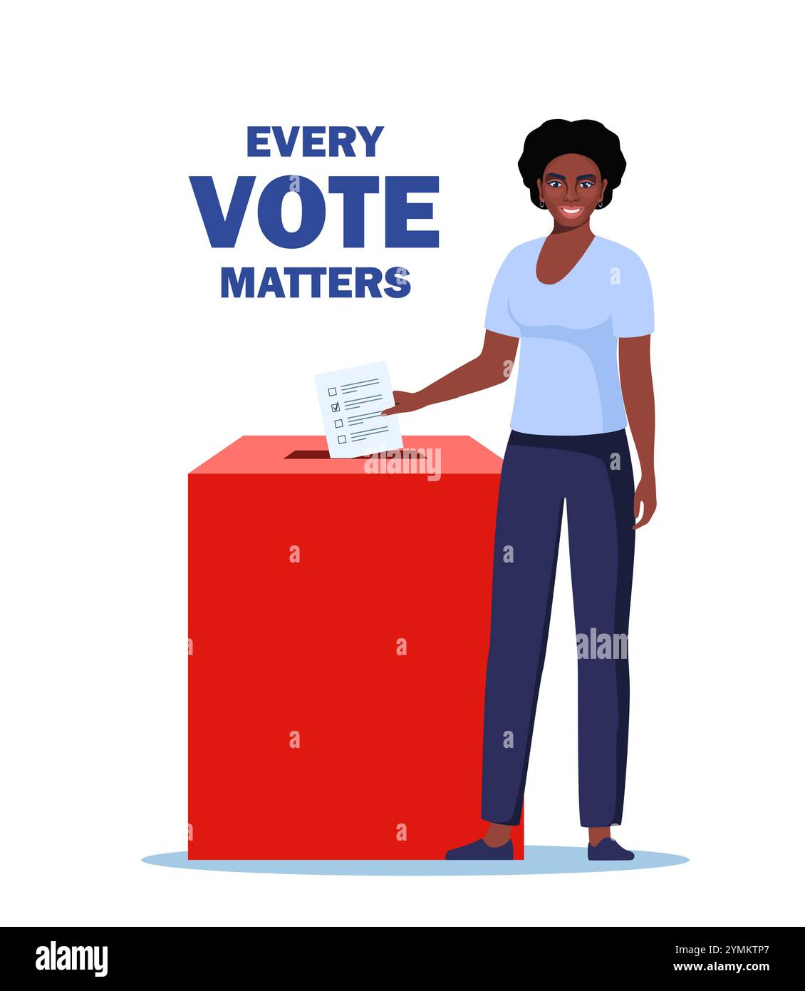 Black woman putting vote paper into Election Box. Every vote matters ...