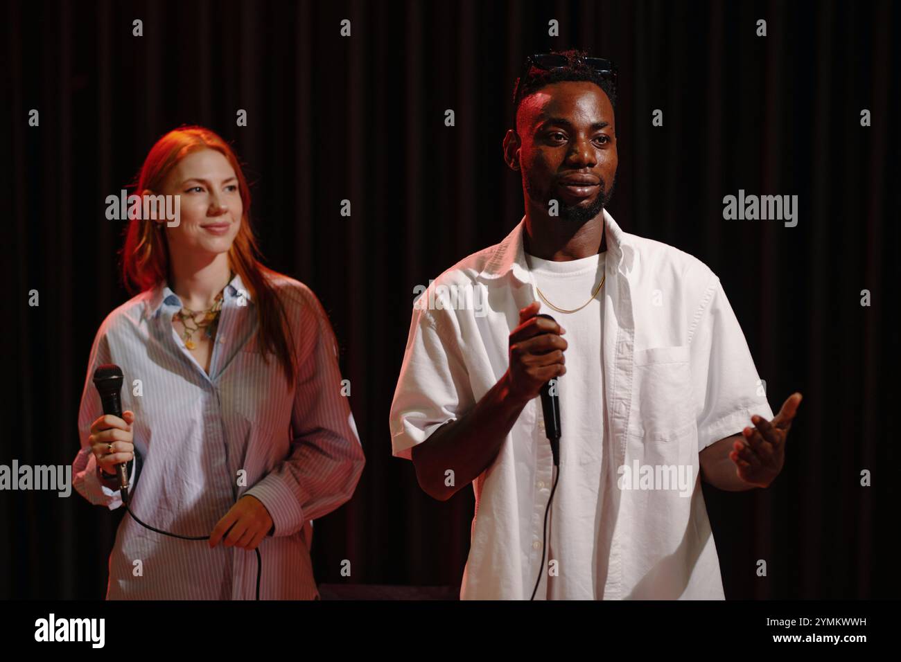 Engaging Public Speaking Event in Front of Audience Stock Photo - Alamy