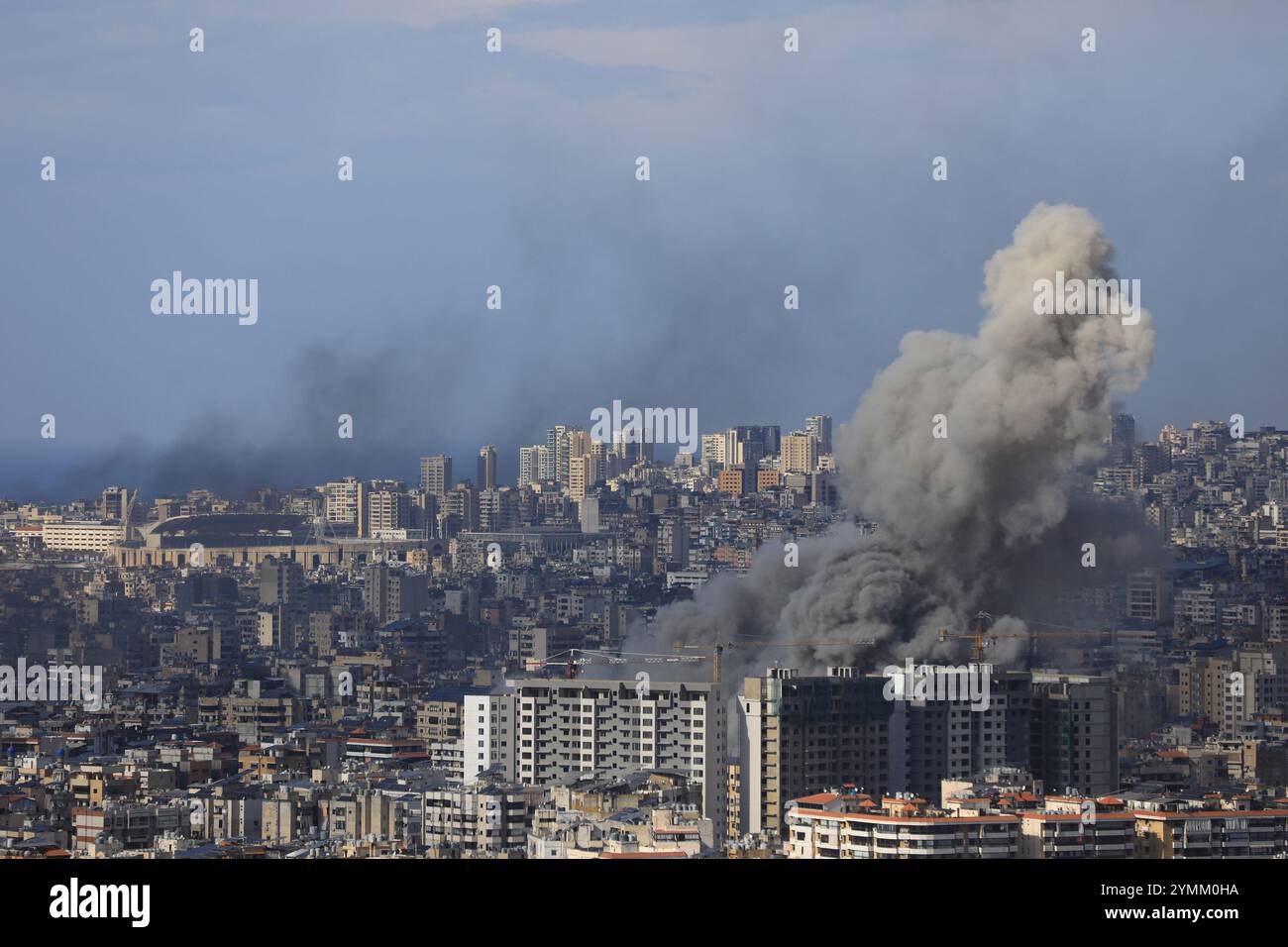 Beirut, Lebanon. 21st Nov, 2024. This photo shows the smoke caused by ...