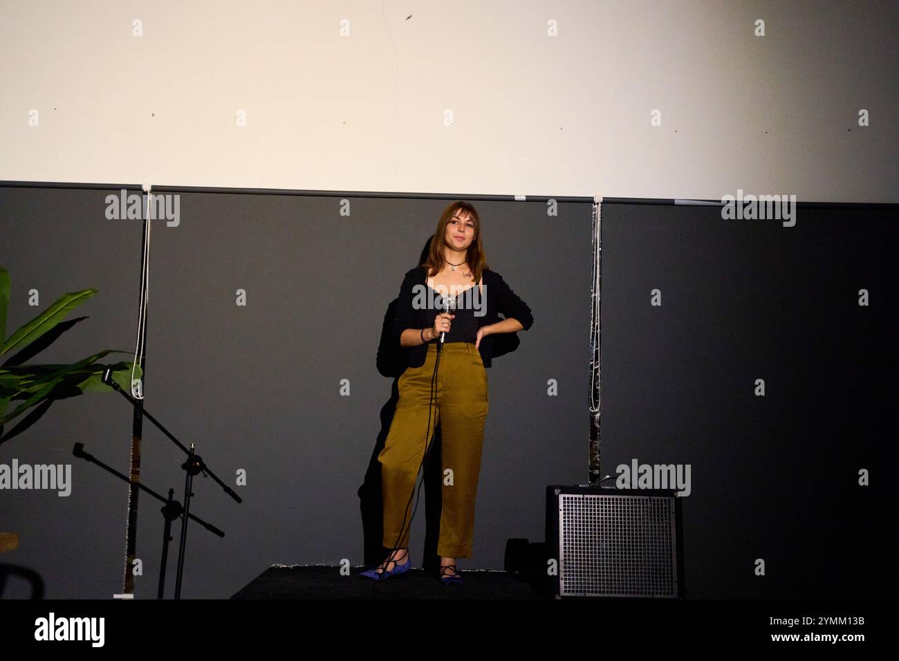 Female performer delivering a monologue on stage in an alternative ...