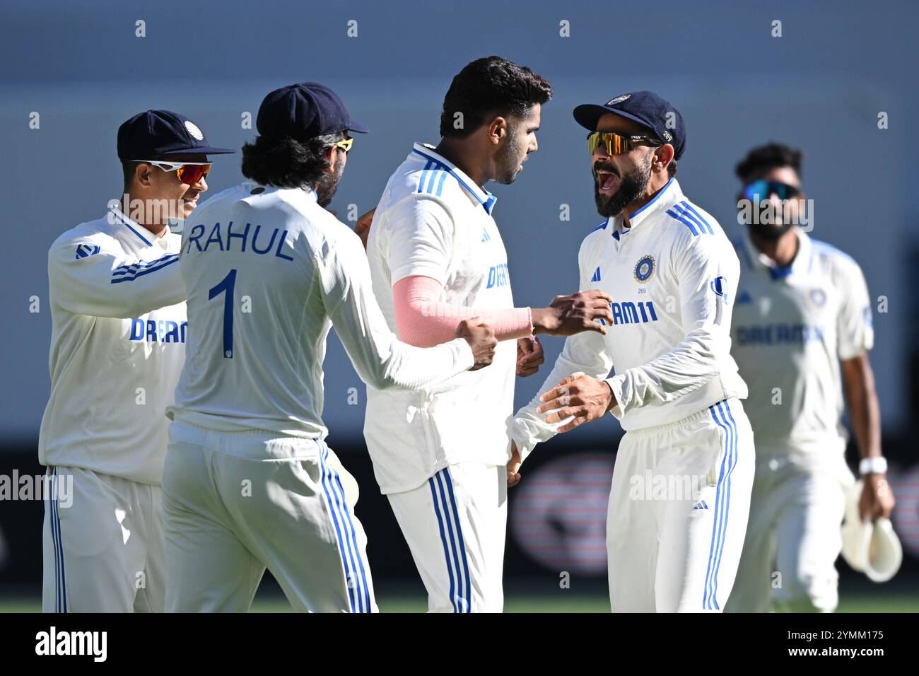 Perth, Australia. 22nd Nov, 2024. Harshit Rana of India celebrates his ...