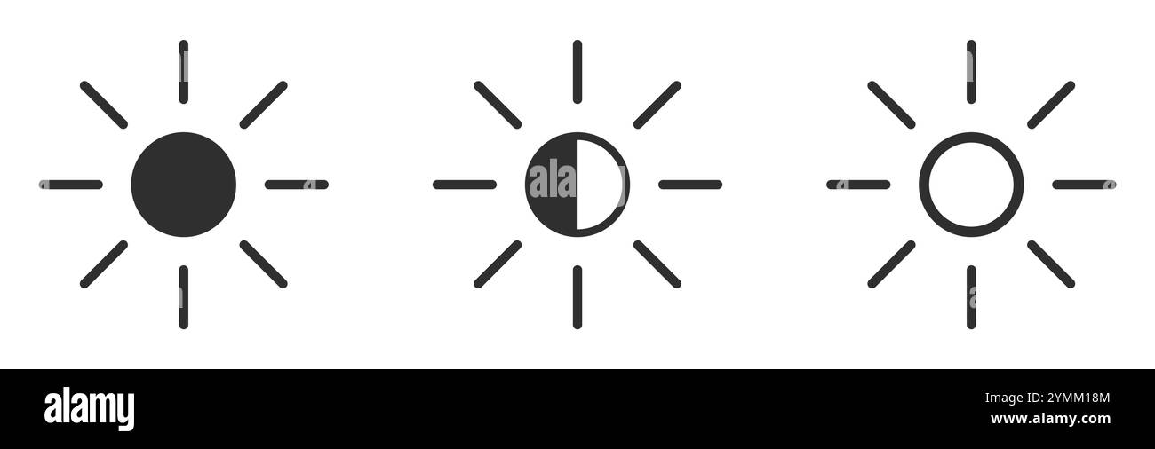 Brightness and contrast level adjustment icon silhouette set. Screen ...