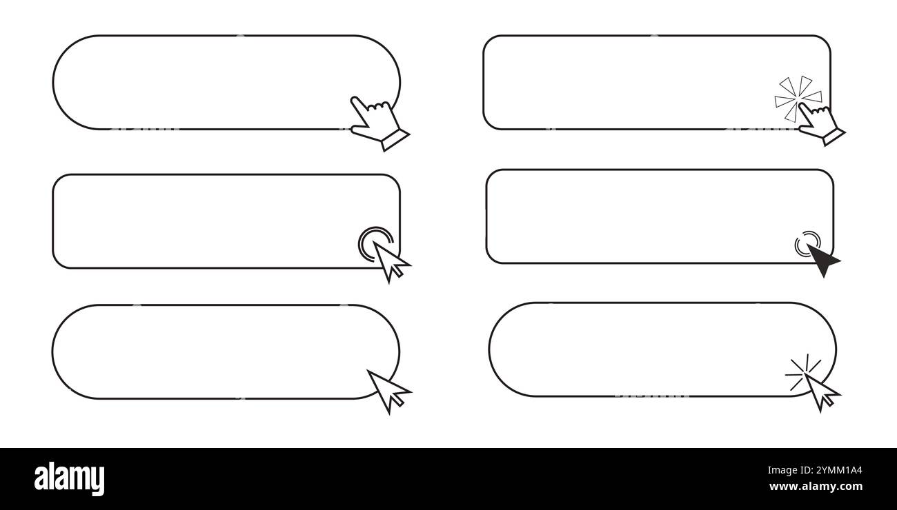 Click here line frame, interface bar with cursor arrow or hand. Ui element search, buy field ...