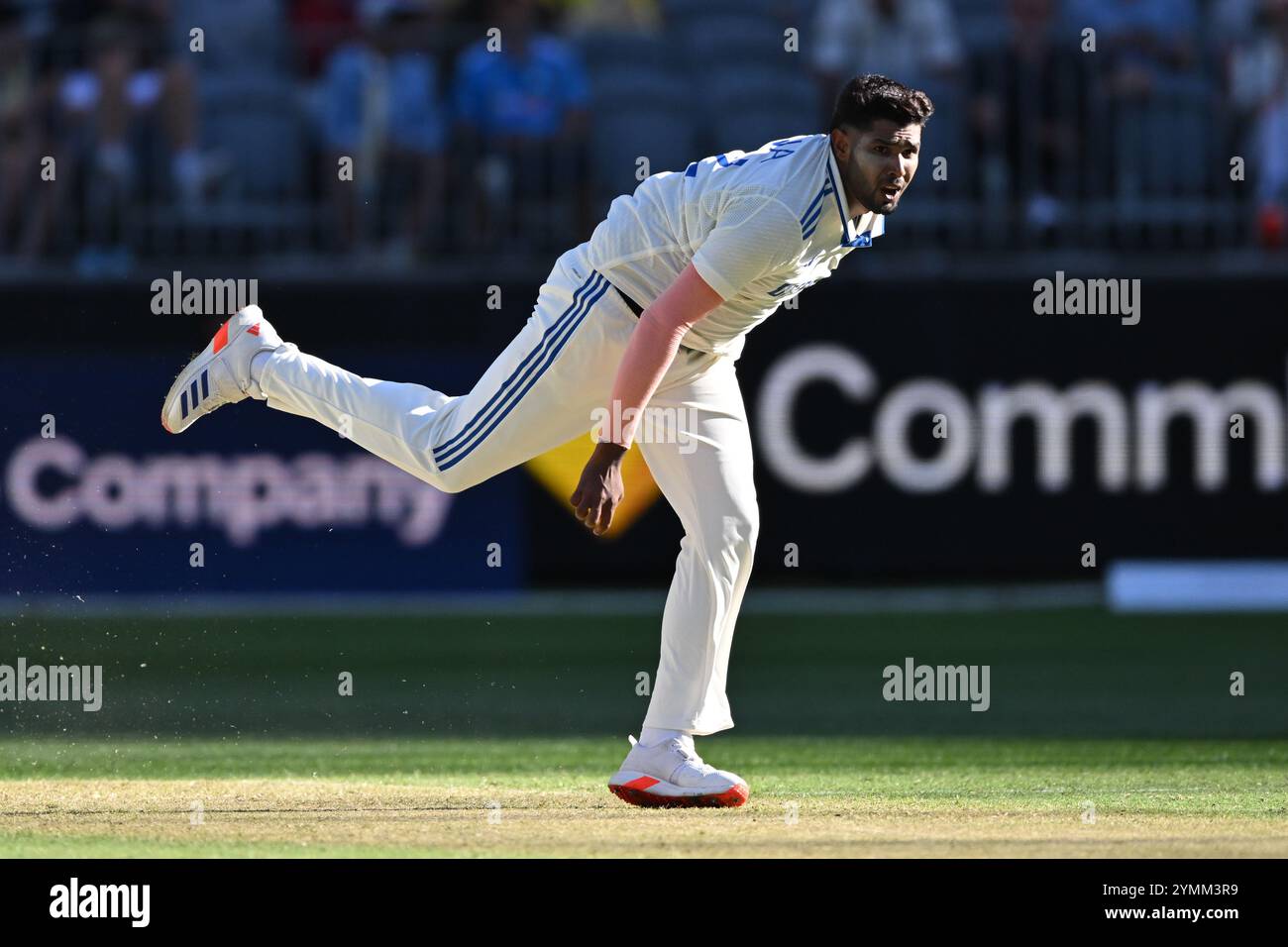 Perth, Australia. 22nd Nov, 2024. Harshit Rana of India bowling during ...