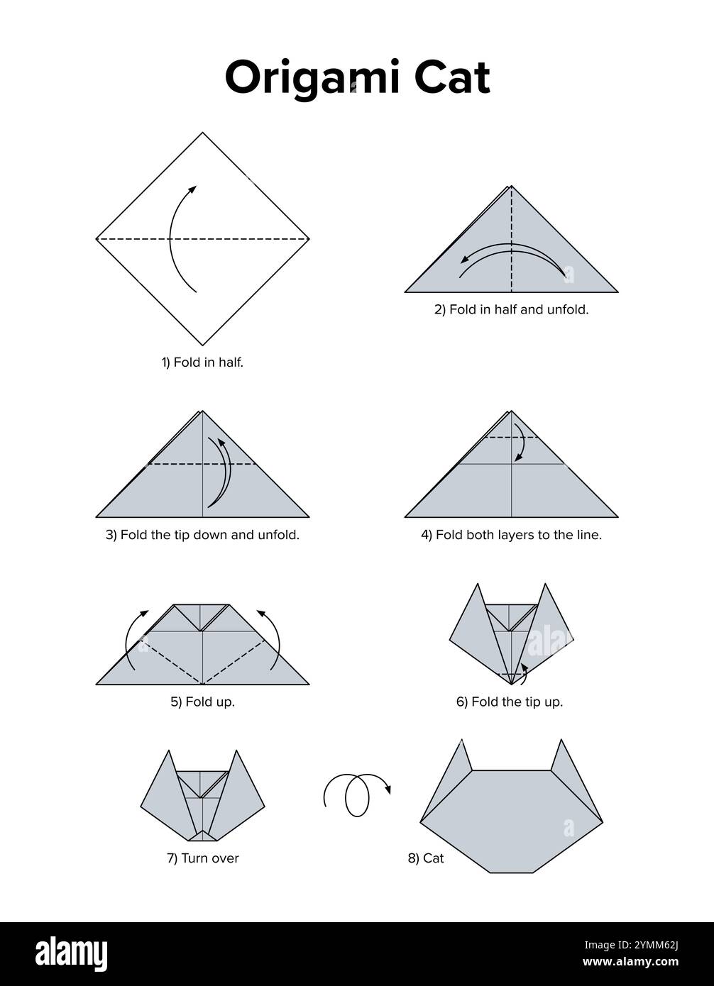 Origami cat, paper folding, printable instruction sheet with ...