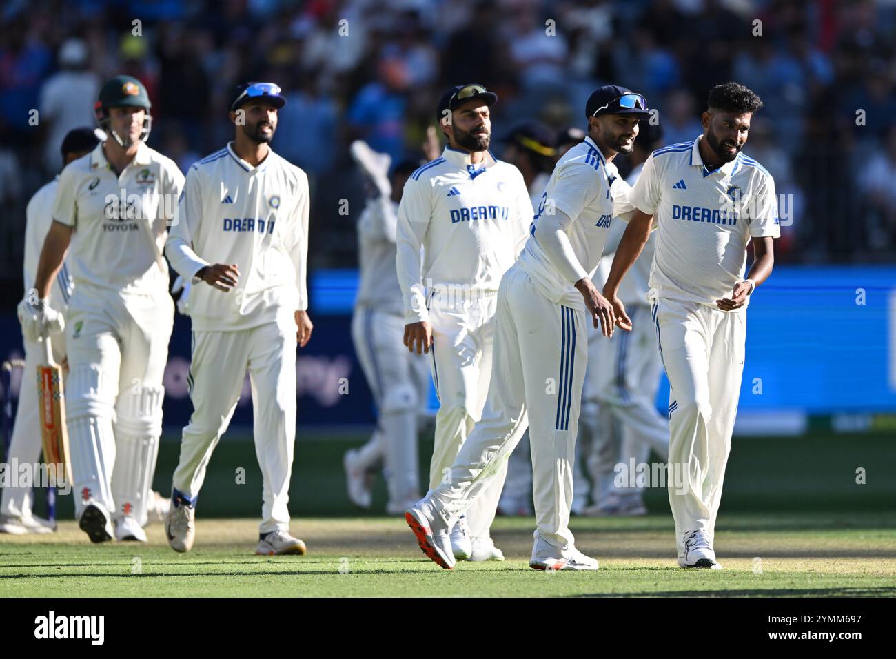 Perth, Australia. 22nd Nov, 2024. Mohammed Siraj of India celebrates ...