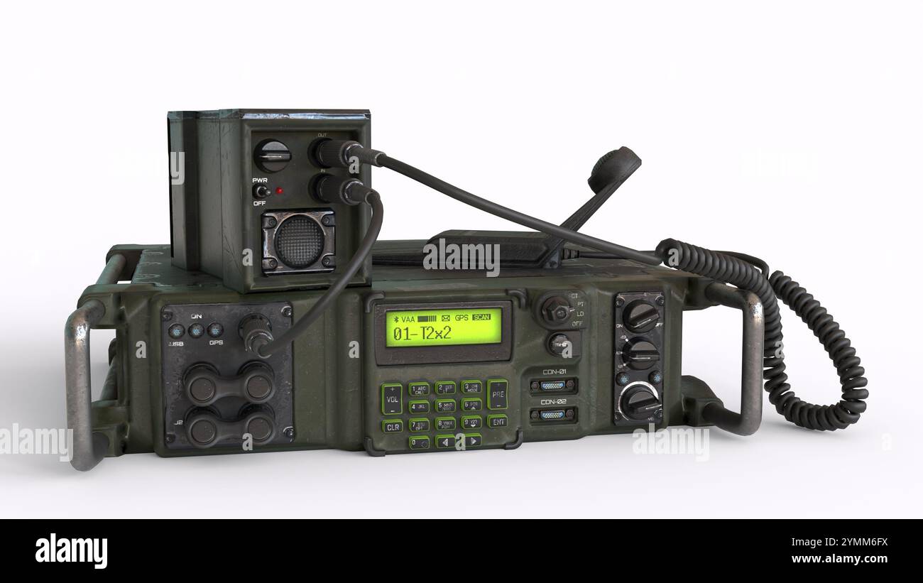 military radio machine with white background Stock Photo - Alamy