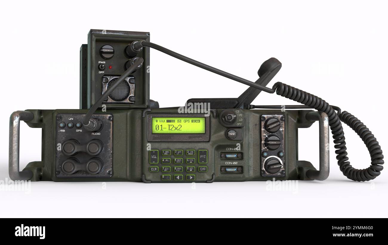 military radio machine with white background Stock Photo - Alamy