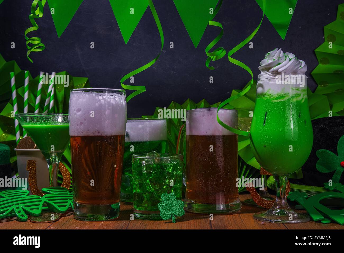 St Patrick's Day bar menu background. Set various golden, green beer ...