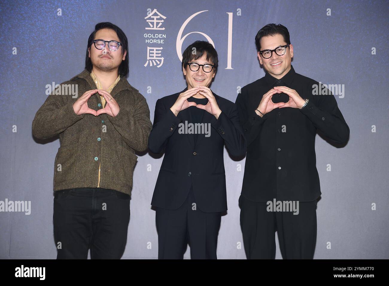 TAIPEI, CHINA - NOVEMBER 22, 2024 - Actors Jonathan Wang and Ke Huy Quan and director Daniel M ...