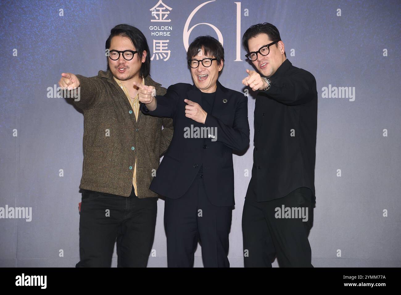 TAIPEI, CHINA - NOVEMBER 22, 2024 - Actors Jonathan Wang and Ke Huy Quan and director Daniel M ...