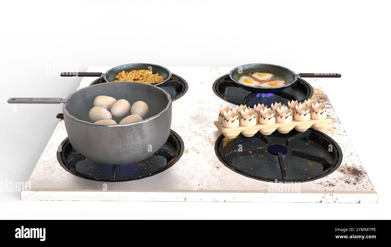 Cooking on the stove with white background Stock Photo - Alamy