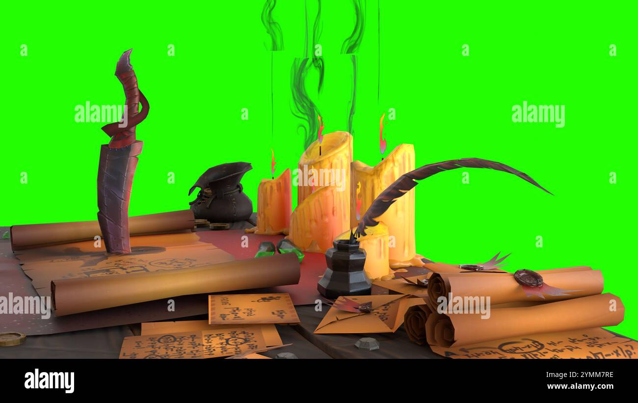 black magic table with green background Stock Photo - Alamy