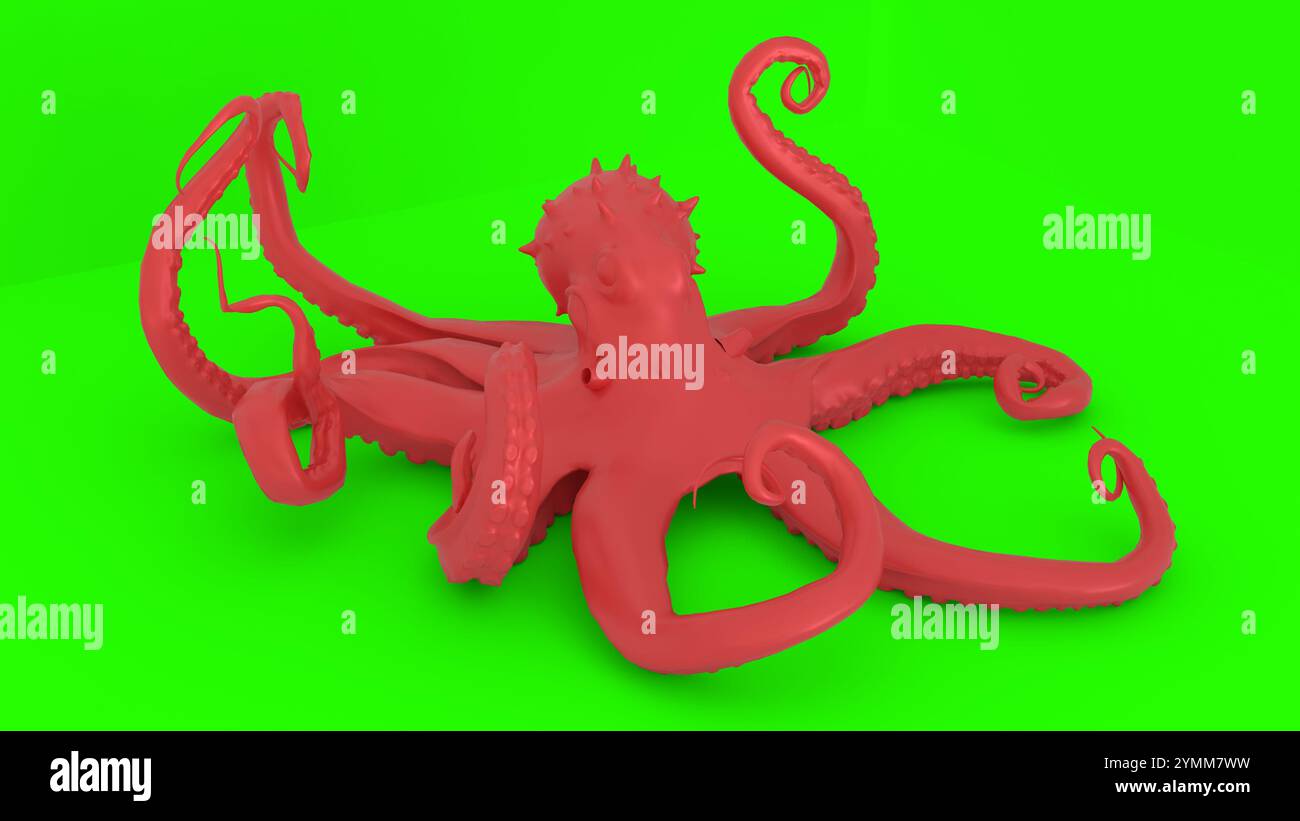 octopus 3d with green background Stock Photo - Alamy