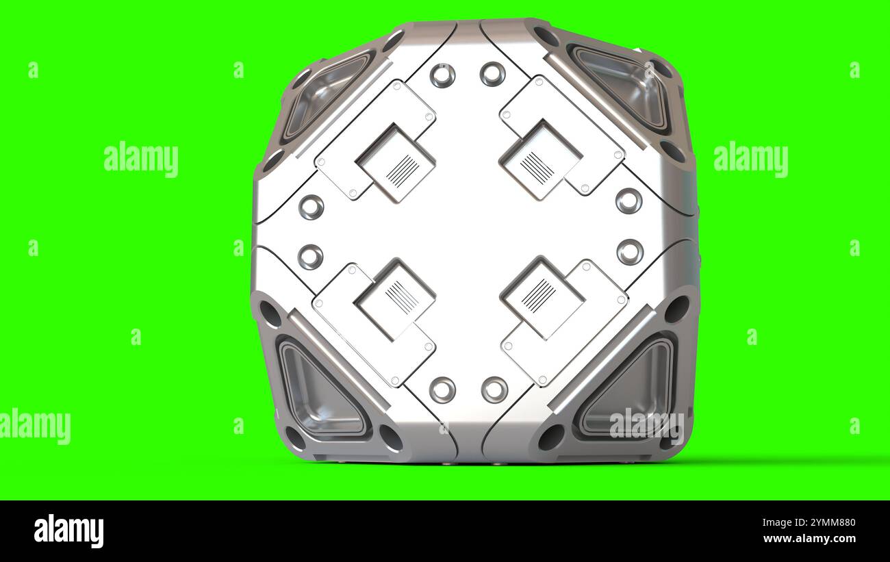 sci-fi cube with green background Stock Photo - Alamy
