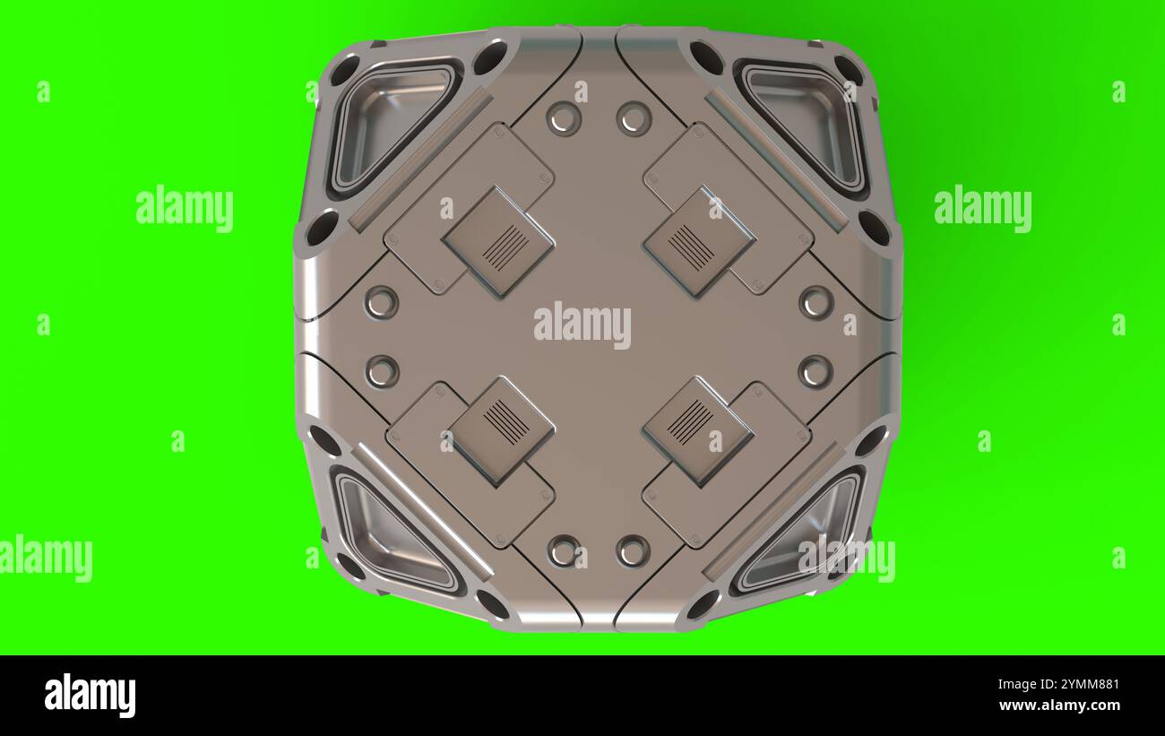 sci-fi cube with green background Stock Photo - Alamy