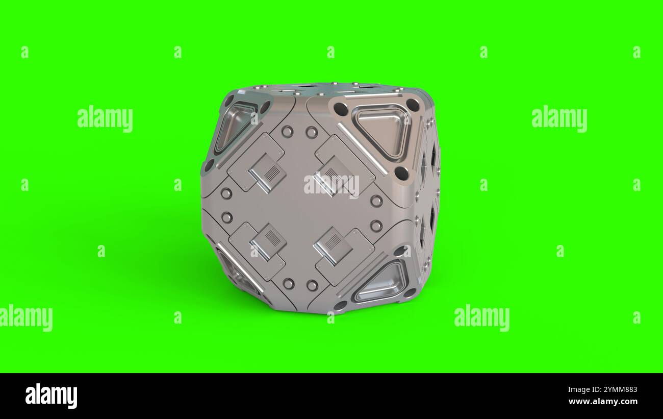 sci-fi cube with green background Stock Photo - Alamy