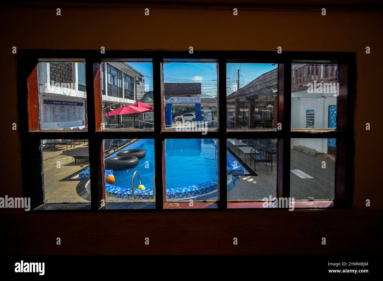The Nana Backpackers hostel wearing a deserted look in Vang Vieng, Laos ...