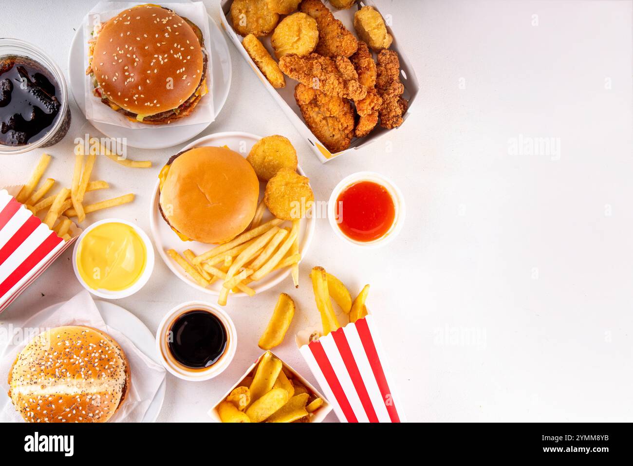 Fast food delivery menu background with various burgers, cheeseburger ...