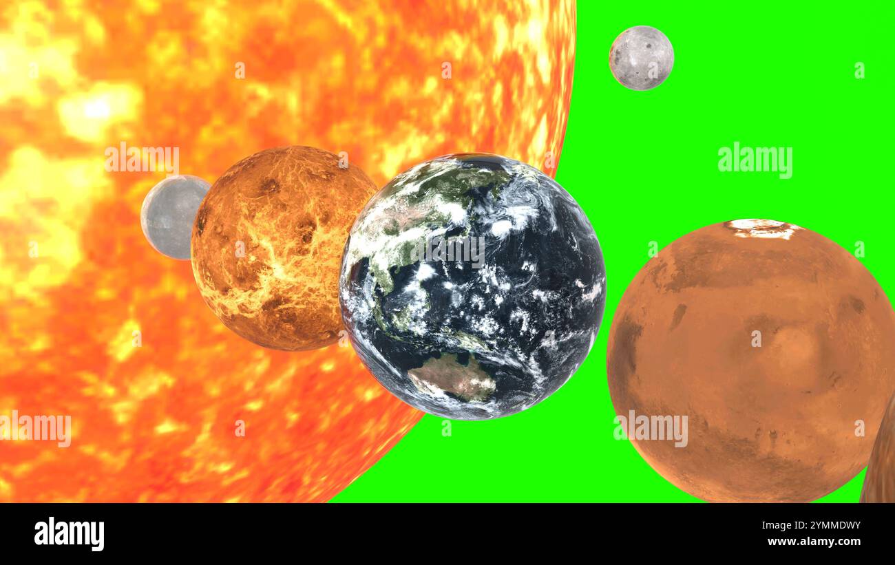 solar system with green background Stock Photo - Alamy