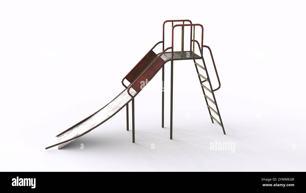 abandoned children slide with white background Stock Photo - Alamy