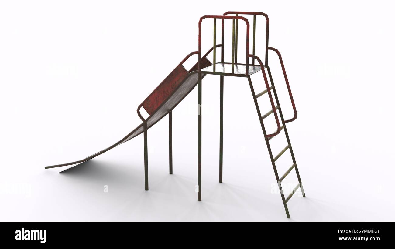 abandoned children slide with white background Stock Photo - Alamy