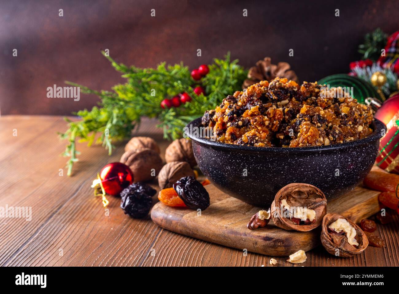 Homemade Christmas sweet mincemeat bowl, dried fruit mince meat for ...