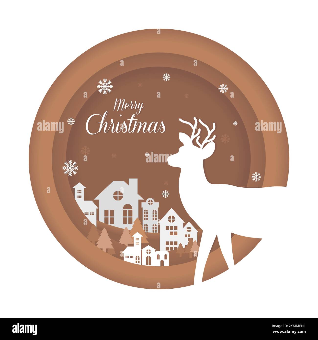 Christmas Paper cut winter with reindeer. Vector illustrations Stock ...
