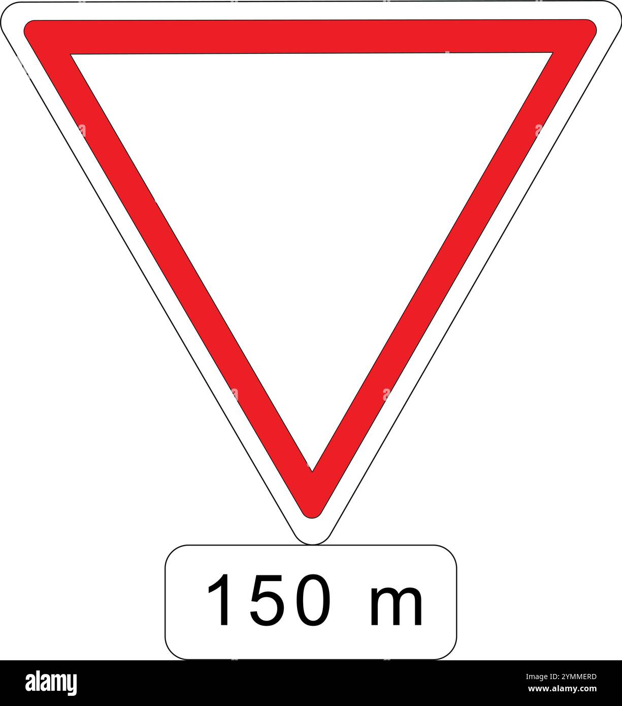 French triangular road sign with white background and red border: yield ...