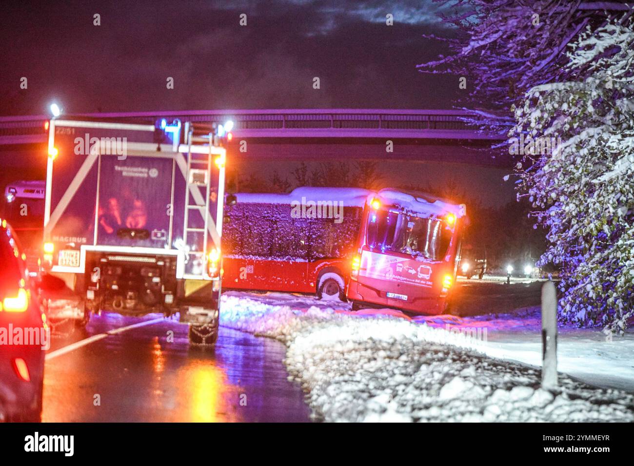 22 November 2024, Baden-Württemberg, Lörrach: A bus is parked next to ...