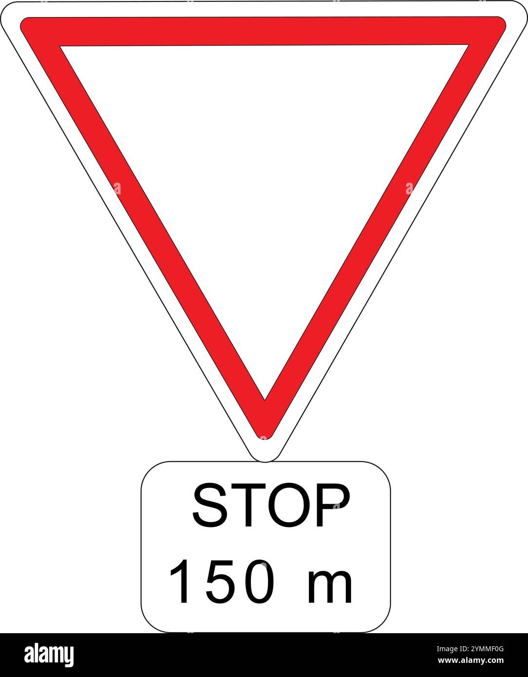 French triangular road sign with white background and red border: Stop ...