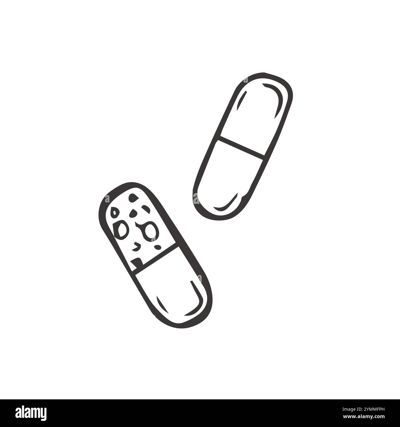 Simple contour doodle medicine pills, tablet, capsule isolated on white ...