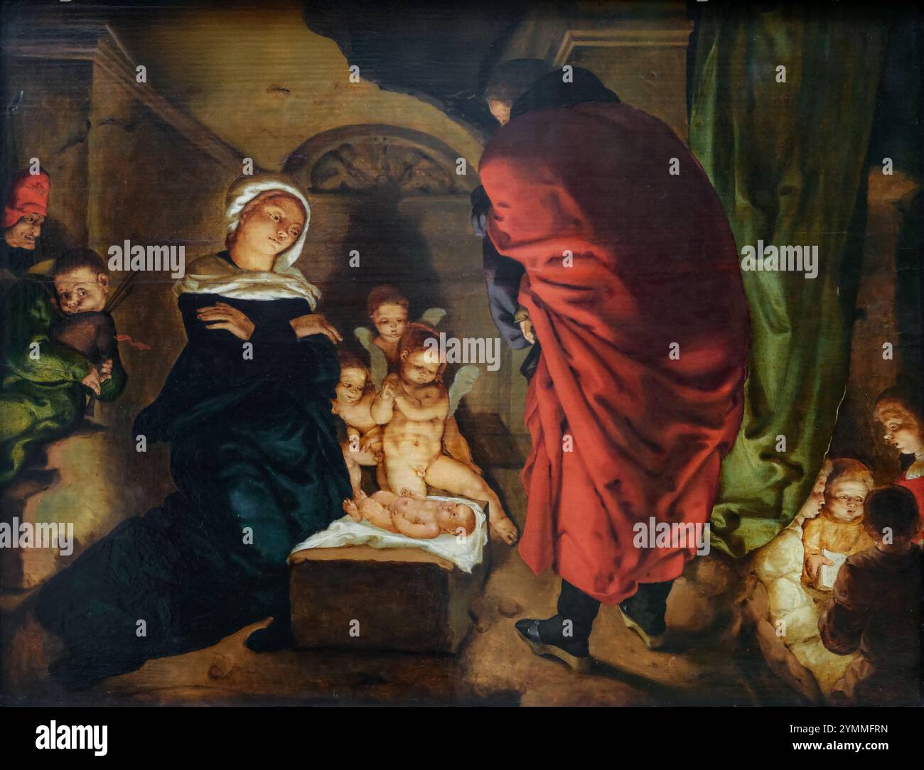 Aertgen van Leyden, Nativity, 1550 circa; oil on wood panel, Louvre Museum, Paris, France Stock ...