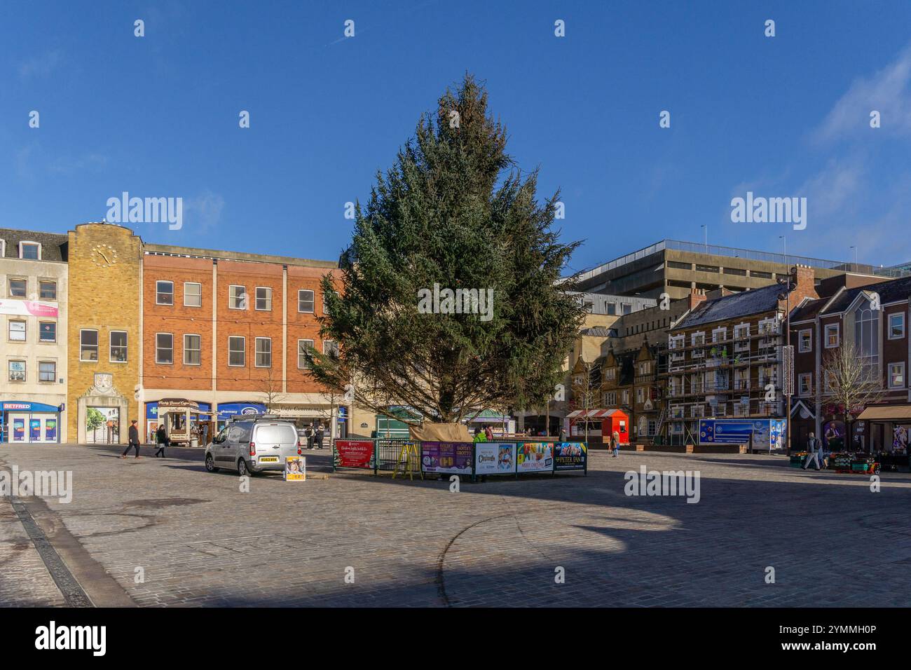 Christmas tree being erected in the newly refurbished Market Square ...