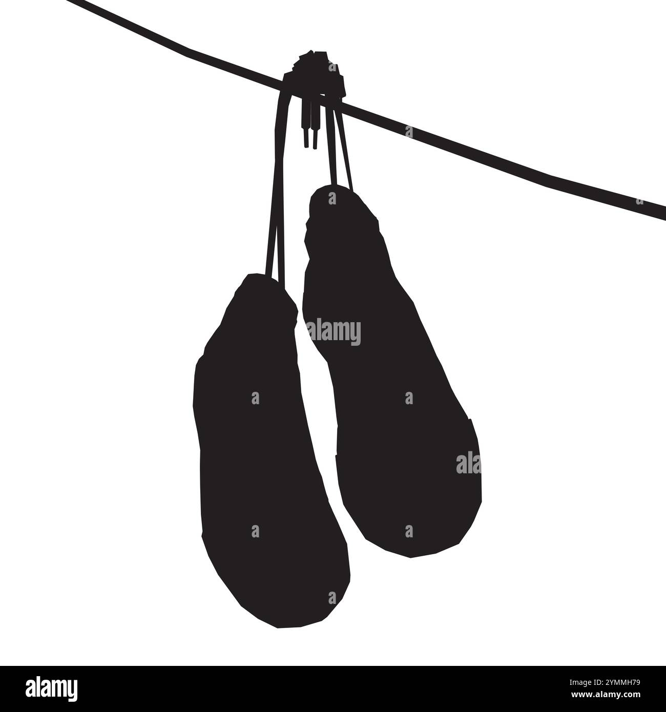Silhouette Sneakers hanging from a rope on the white background. Vector ...