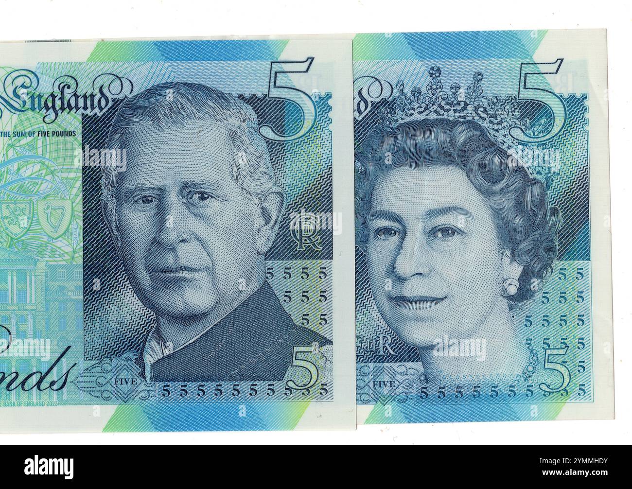 A King Charles III £5 banknote and Queen Elizabeth II banknote from the ...