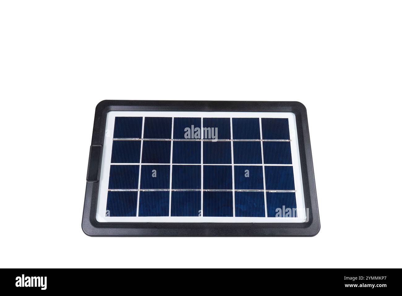 Portable solar panel isolated on white background (close-up). Renewable ...