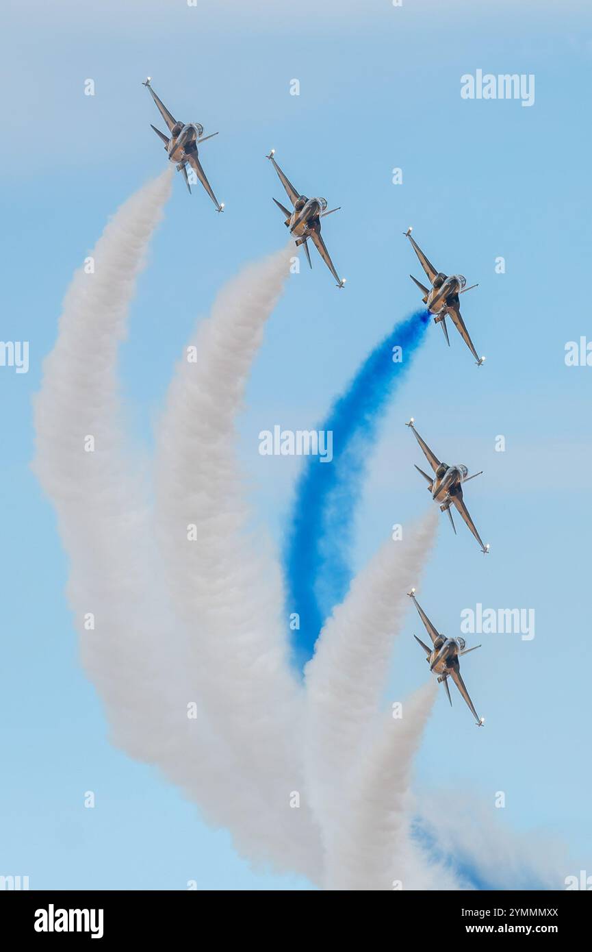Black Eagles releasing white and blue smoke during the 2023 Australian ...