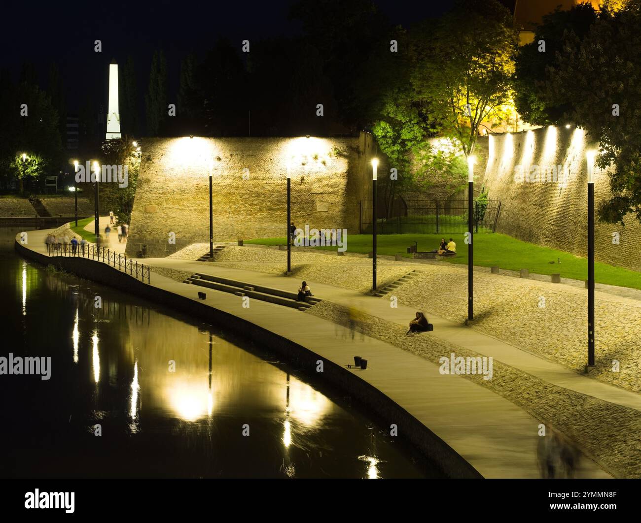 Evening Cityscape with Raba River, Cziraky Obelisk and the Castle Walls ...