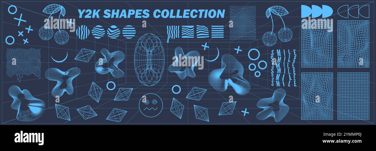 Abstract geometry hud wireframe shapes and patterns, cyberpunk elements ...