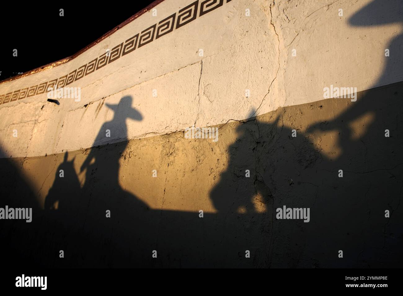 A shadow is cast on a wall by Amazonas passing by the lienzo during ...