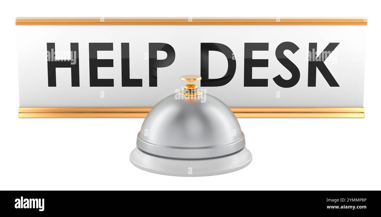 Help desk, concept. Reception bell with desk plate, 3D rendering ...