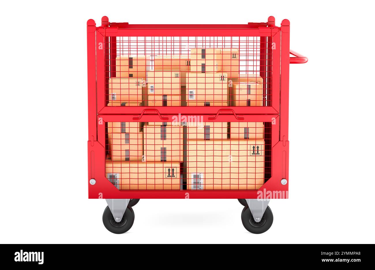 Cardboard boxes inside Collapsible wire mesh pallet with wheels, 3D ...