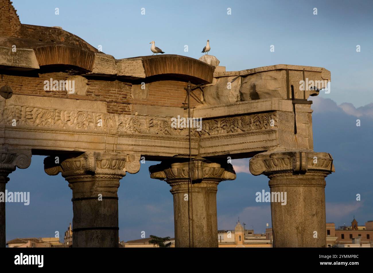 The Temple of Saturn at sunset in Rome's Roman Forum Stock Photo - Alamy
