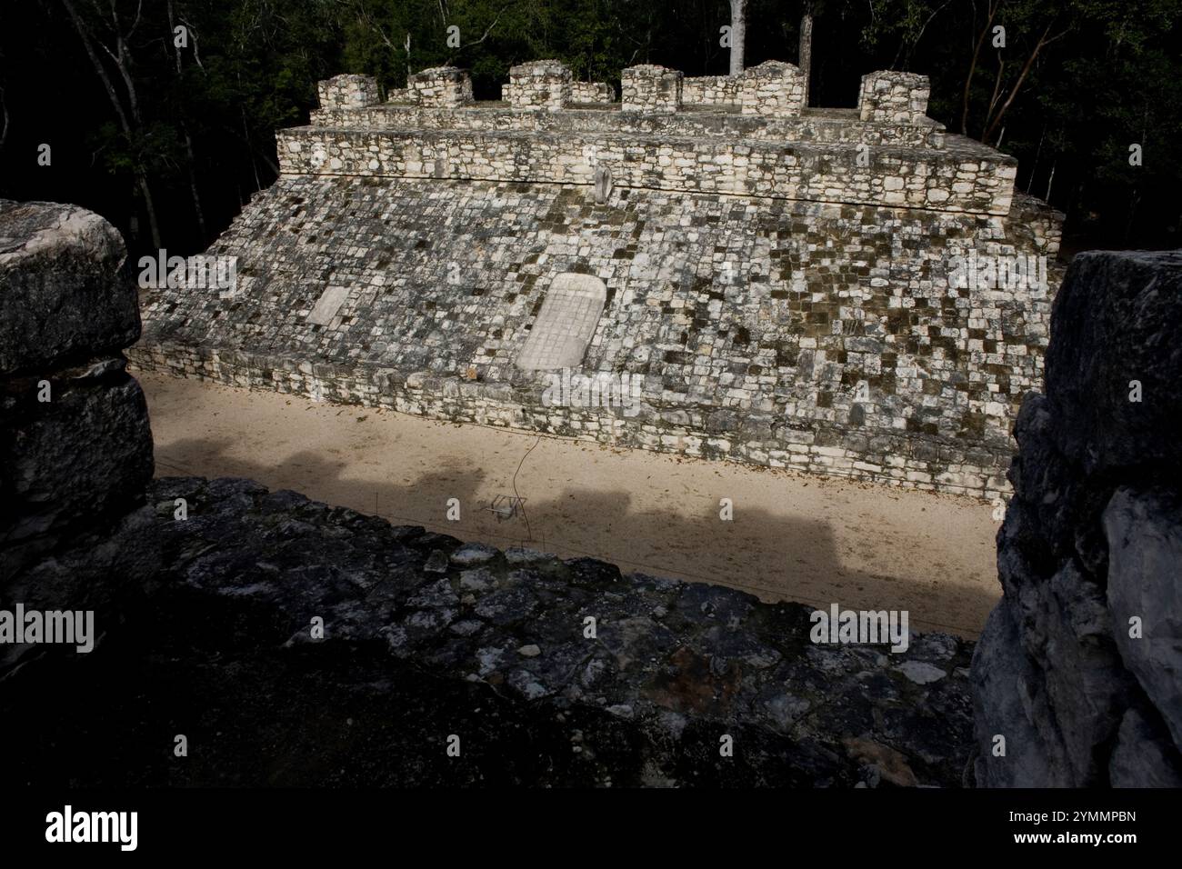 A Mayan ball court in the ruins of the ancient Mayan city of Coba in ...